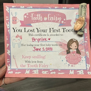 First Lost Tooth Certificate, Tooth Fairy Certificate for Losing First ...