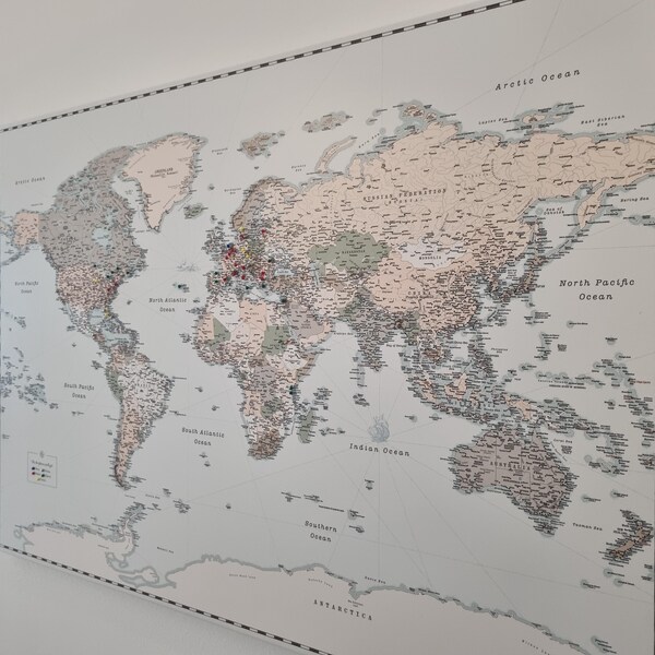 Push Pin World Map to Mark Places You've Been, Travel Tracker Canvas ...