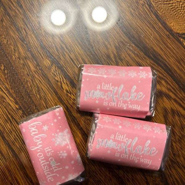 Pink Little Snowflake Snow Baby Shower Mini Candy Bar Wrapper Stickers ...