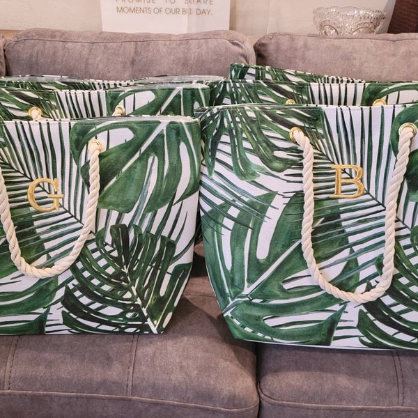 Palm Leaf Tote Bag - Personalized Tote Bag - Bride Gift - Bridesmaid ...