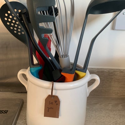 Scandi Kitchen Utensil Pot Grey White Vase Kitchen Utensil Holder ...