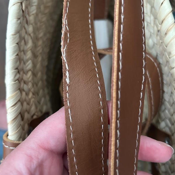 Handmade Large Straw French Baskets With Leather Straps, Straw Basket ...