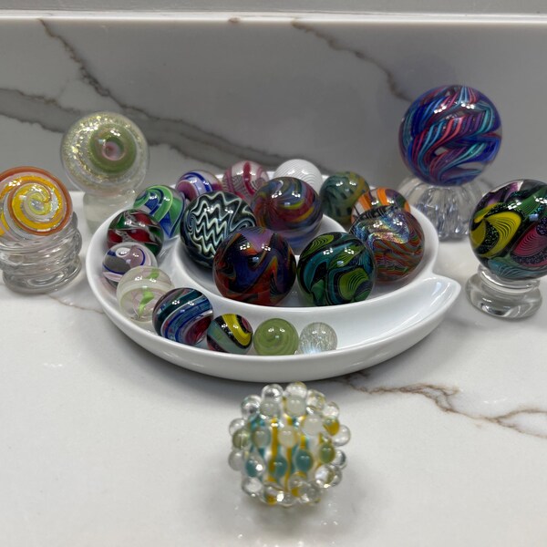 1.45” Hobnail Marble - Borosilicate Glass - Handmade - Collectible ...