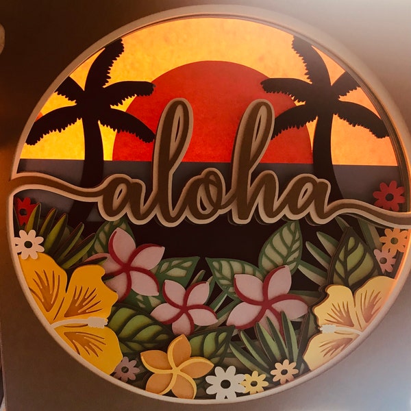 3D ALOHA SVG -hawaiian Shadow Box Svg -beach Svg - Layered Cardstock ...