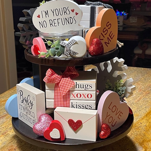 Wood Chunky Hearts, Set of 3, Wood Hearts for Tiered Tray, Valentines ...