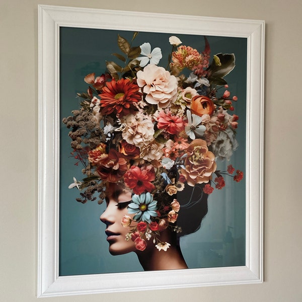Vintage Flower Head Woman Collage Artwork Head of Flowers Wall Art ...