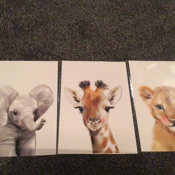 Set of Three Watercolour Animal Prints, Safari Animal Print Set ...