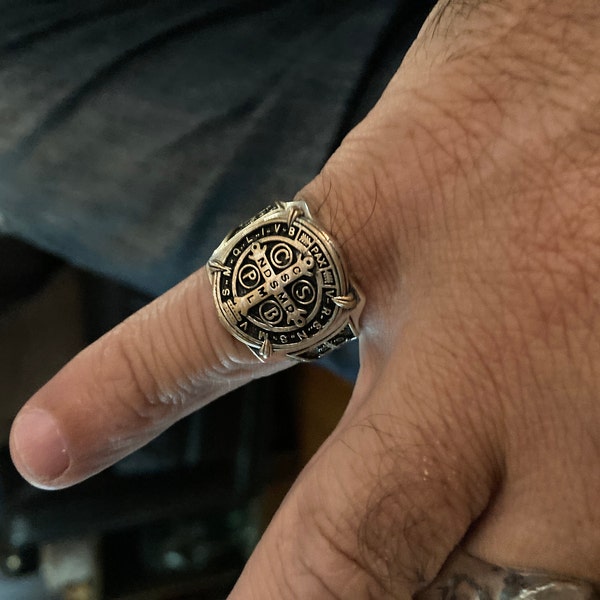 St Benedict Exorcism Cross Demon Protection Rings, St Benedict Ring ...