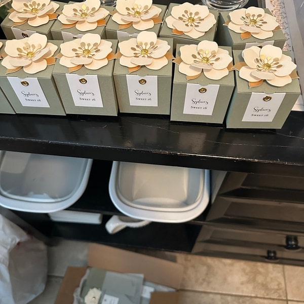 Sage Favor Boxes With Flower Decor for Wedding, Bridal Party, Baptism ...