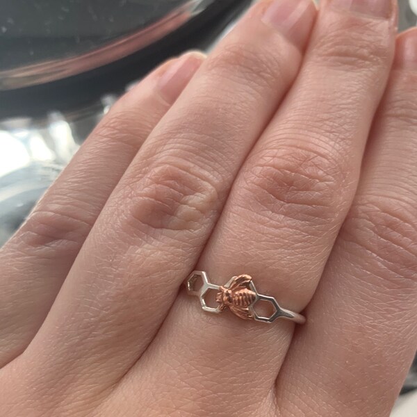 Bee Honeycomb Ring, Bumblebee Silver Ring, Cute Bee Ring, Wildlife Ring ...