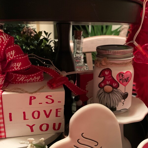 Valentines Day Gnome Mini Mason Jar, Love Perfect Mason, Tiered Tray Decor - Etsy