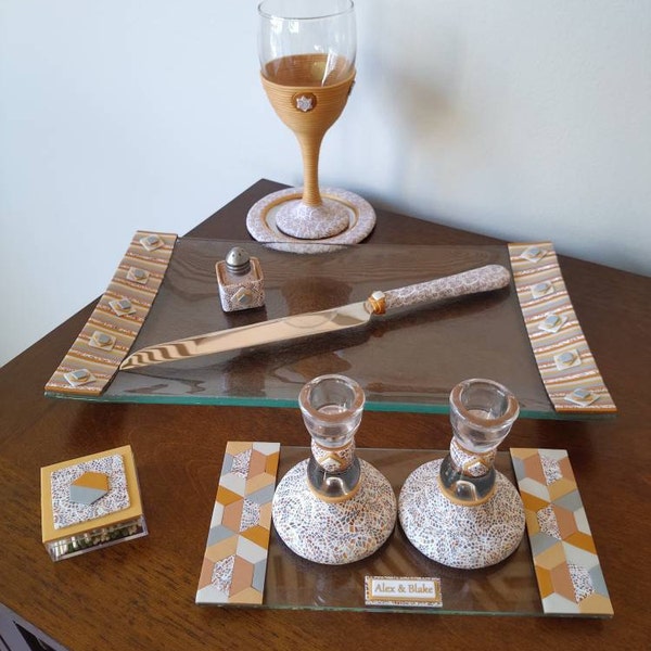 Shabbat Candlestick Holder & Matchbox, Handmade, Judaica, Personalized ...