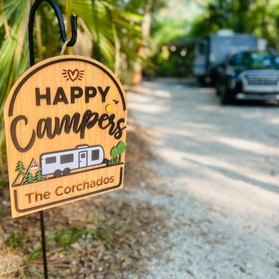 Happy Campers Personalized Welcome Sign Camper Door Hanger Wooden ...