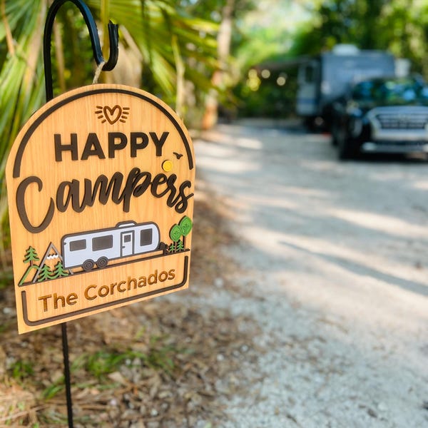 Happy Campers Personalized Welcome Sign | Camper Door Hanger | Wooden ...