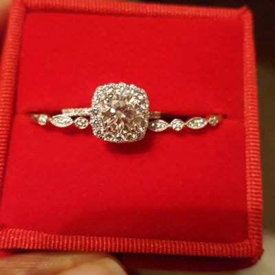 REAL Rose Gold Engagement Ring Set of 3 , Wedding Set , Moissanite ...