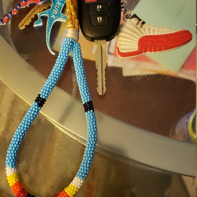 Blue Rainbow NATIVE BEADED KEYCHAIN Baby Blue, Black, Red, Orange ...