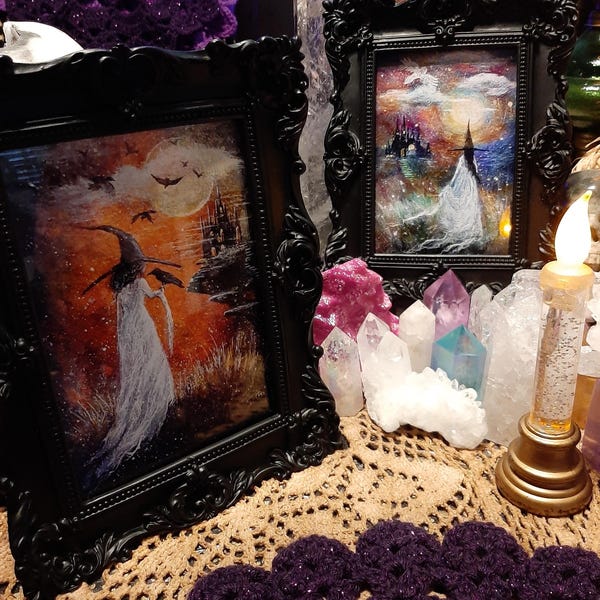 Giclee Fine Art Print Witch Raven Crow Black Bird Autumn Fall Autumn ...