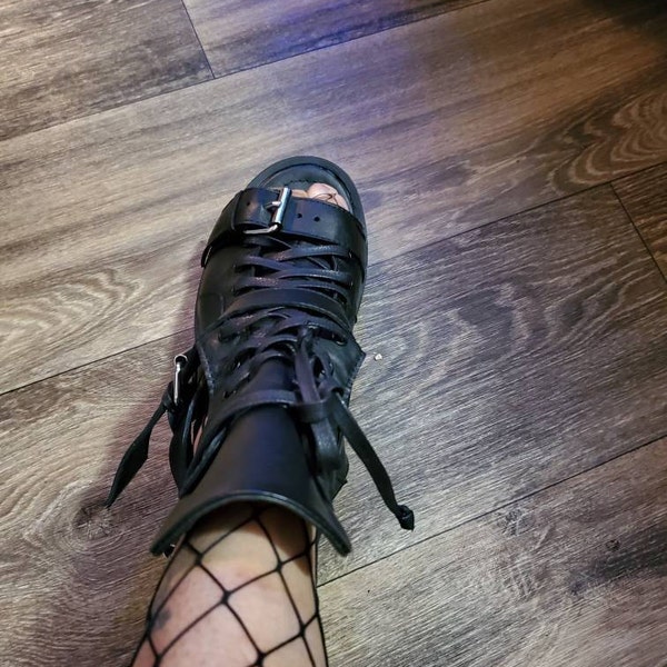 Gothic Gladiator Sandals, Black Leather Greek Style Shoes, Open Toe ...