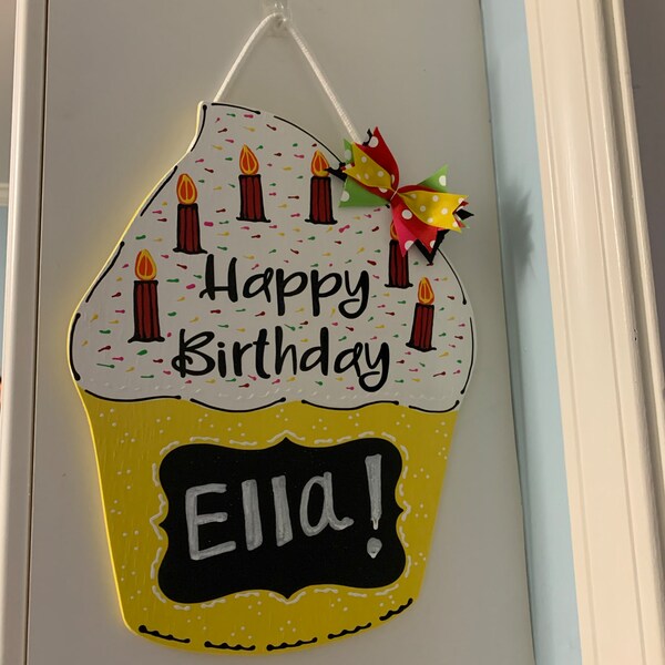 HAPPY BIRTHDAY CHALKBOARD Cupcake Sign Wall Art Door Hanger Plaque ...