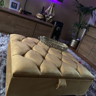 Storage Table Footstool Upholstered in a Beautiful GOLD Natural Fabric ...