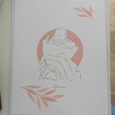 Custom Baby Line Drawing, Birth Poster , Newborn Gift, Custom Portrait ...
