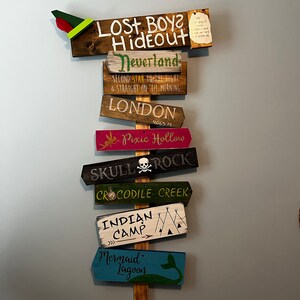 Customized Directional Sign Wooden Mile Marker Peter Pan Neverland ...
