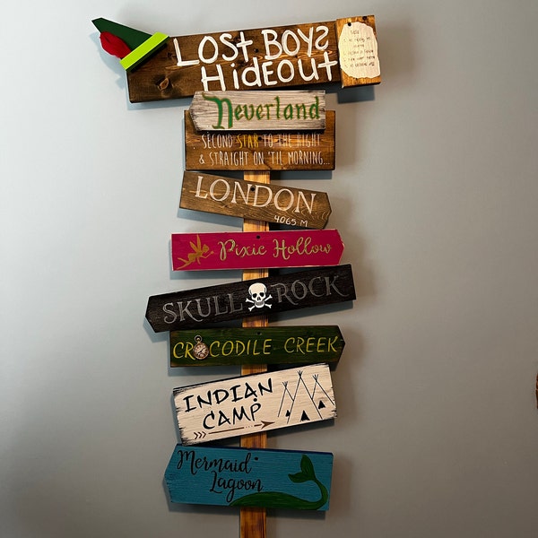 Customized Directional Sign Wooden Mile Marker Peter Pan Neverland ...