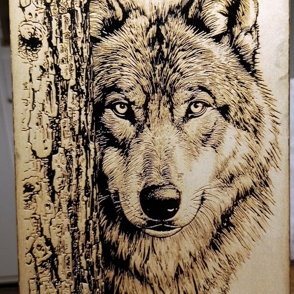 Wolf Behind Tree Engraving File: Rustic Forest Wildlife Art (PNG/SVG ...