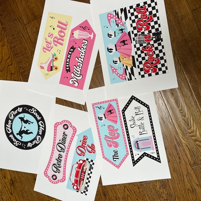 50s Sock Hop Party Signs, Instant Download, Colorful Retro 50s Room ...