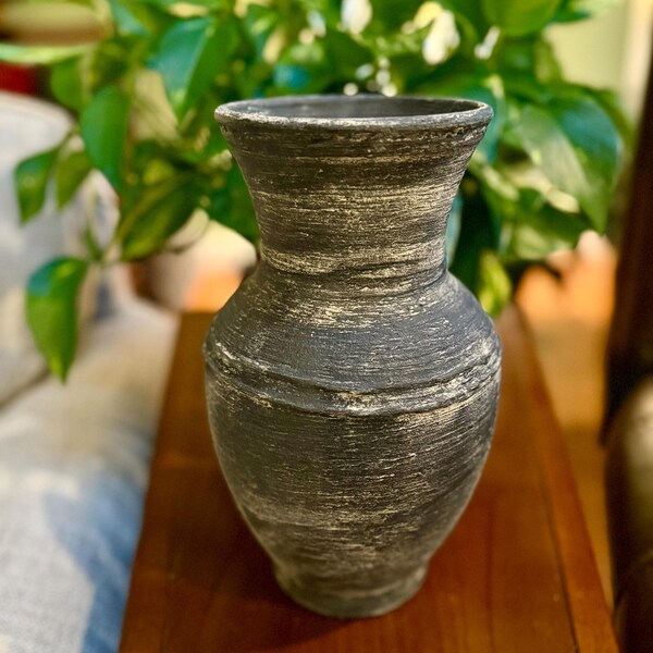 Large Stone Textured Pottery, Aged Vessel, 12'' Tall, Rustic ...