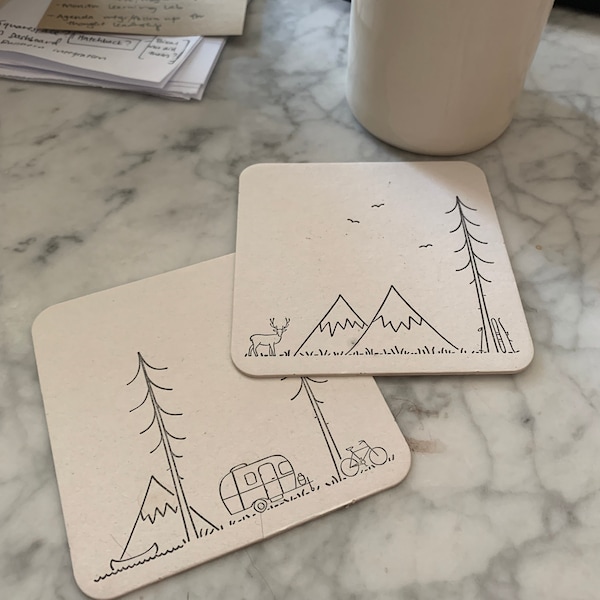 Minimal Adventure Letterpress Coasters - Set of 6 - Etsy