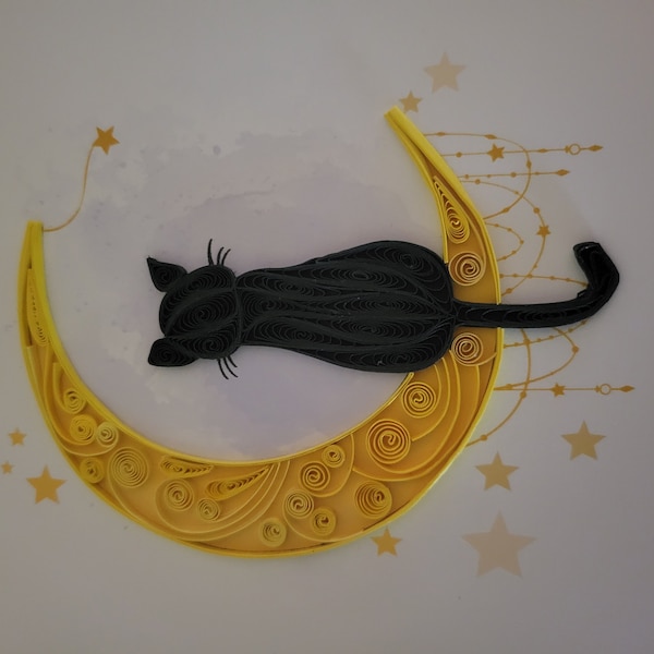 Cat on Moon Quilling Greeting Card, Handmade Greeting Card, Quilling ...