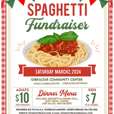 Editable Spaghetti Dinner Fundraiser Flyer Ticket, Pasta PTA PTO School ...