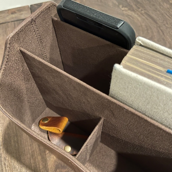 Personalized Hand Crafted Leather Remote Caddy, Desk Organizer With ...