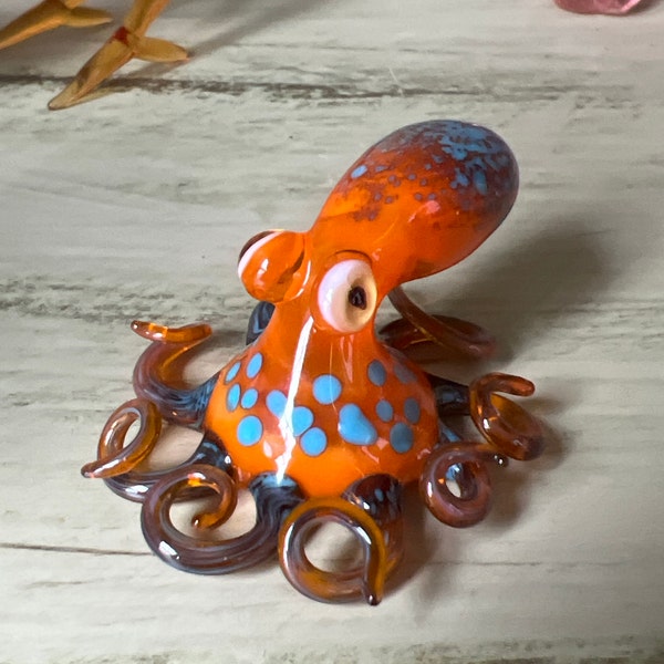 Blown Glass Orange and Blue Octopus Glass Figurine Octopus Glass Ocean ...