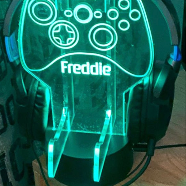 Personalised Neon Green Controller and Headset Gaming Station With ...