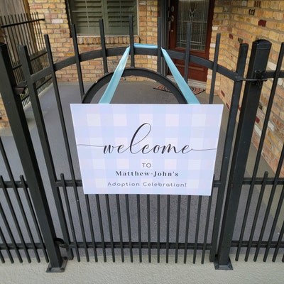 Blue Gingham Welcome Sign, Boy Baby Shower Pale Blue Check Welcome Sign ...