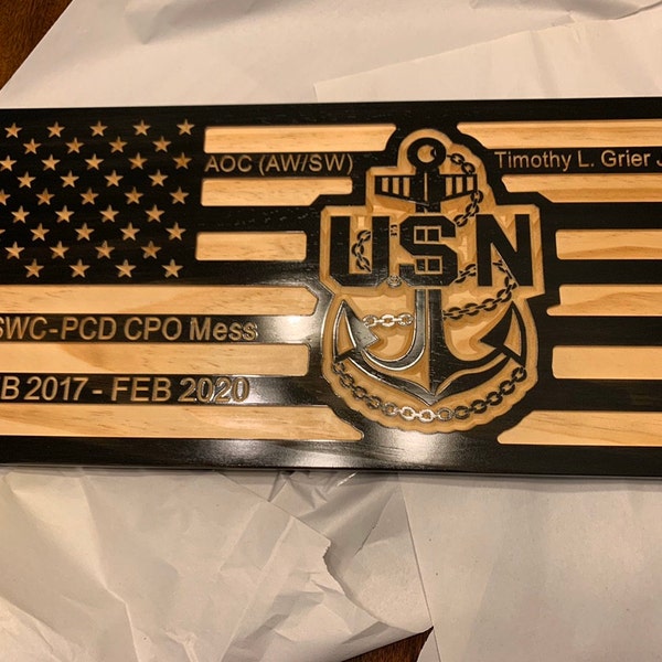 US Navy Chief Flag, Sign, US Navy Gift, Navy Chief, Engraved Sign ...