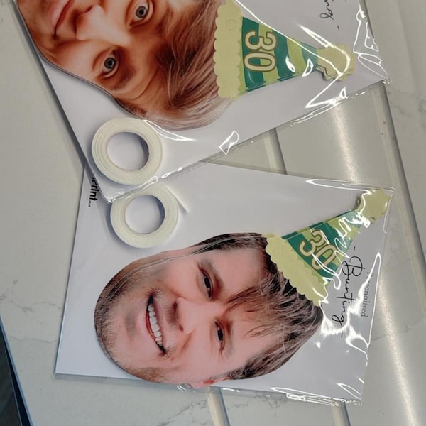 Personalised Face Bunting With Party Hat A5 Photo Banner CUTOUT Party ...