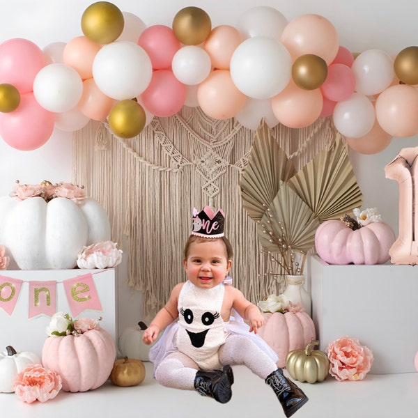Pink and Gold Pumpkin Backdrop, Fall Girl Digital Backdrop, Digital ...