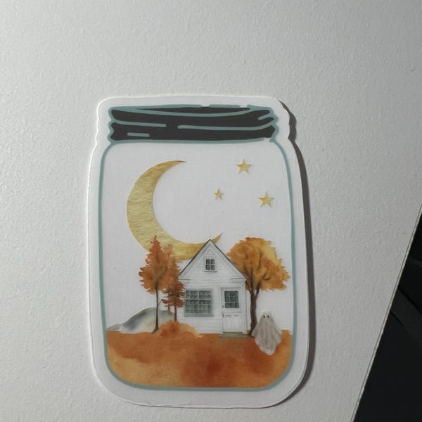 Clear Spooky Vibes Sticker, Mini Fall Landscape Vinyl Decal With Cute ...