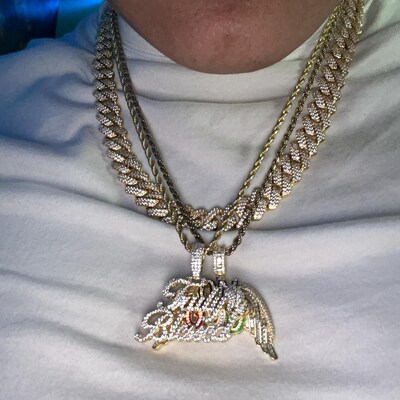 14k Gold Finish Boss With Crown Tricolor Hip Hop Simulated Diamond ...