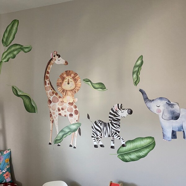 Safari Wall Decal Peel and Stick | Kids Wall Decal | Giraffe Zebra Lion ...