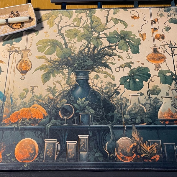 Witchy Botanical Potions and Plants Desk Decor, Witchy Desk Mat, Plant ...