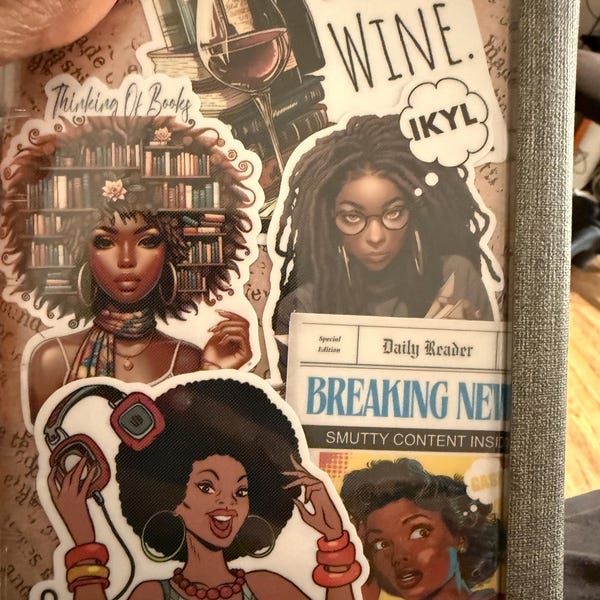 Thinking of Books Sticker, Black Woman Who Loves to Read, Black Girl ...