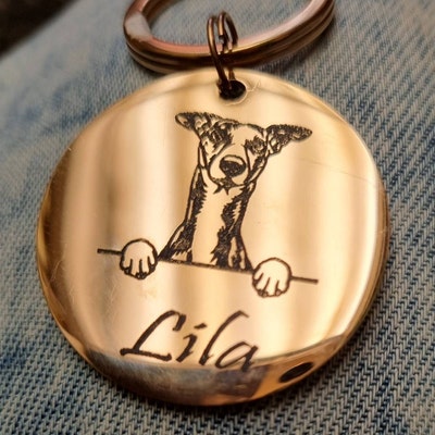 Custom Round Pet Tag Personalized Dog Peeking ID Tag Pet - Etsy