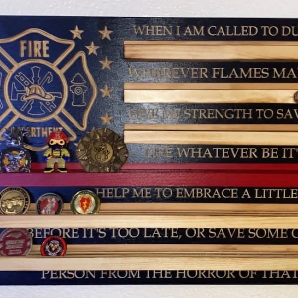 100 Coins Firefighter Challenge Coin Display Wooden Flag With ...