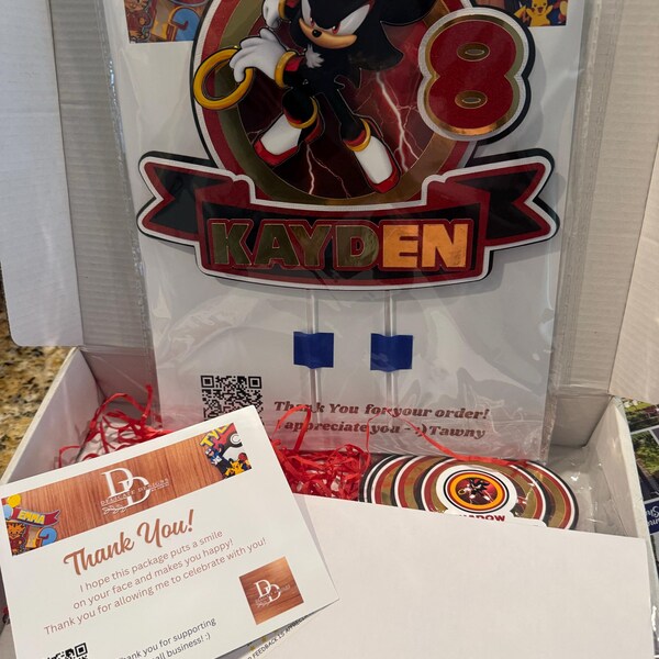 Shadow Hedgehog Cake Topper 3D Style, Customizable Name & Age Sonic ...