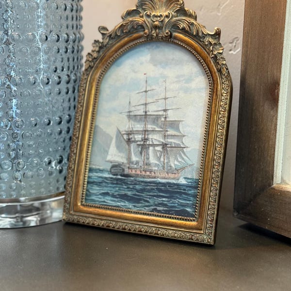 Vintage Sailing Ship Art Print in Baroque Bronze Arch Frame - Etsy