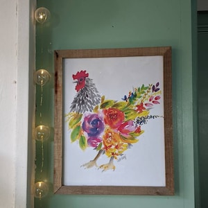 Watercolor Loose Floral Chicken Print, Hand Painted Chicken, Floral ...